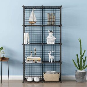 KOUSI 14"x14" Wire Cube Storage, Metal Grid Organizer, 8-Cube Modular Shelving Unit, Stackable Bookcase, Ideal for Living Room, Bedroom, Office, Garage