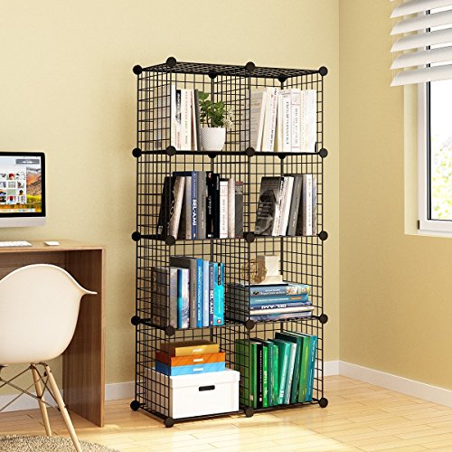 KOUSI 14"x14" Wire Cube Storage, Metal Grid Organizer, 8-Cube Modular Shelving Unit, Stackable Bookcase, Ideal for Living Room, Bedroom, Office, Garage