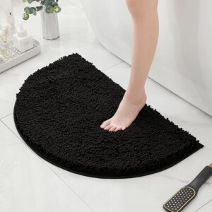 hyfan half round microfiber chenille non-slip bathroom bath rug super absorbent quick drying shower mat soft shaggy bathtub rugs machine washable semi circle floor decor mat (black, 50-80cm)