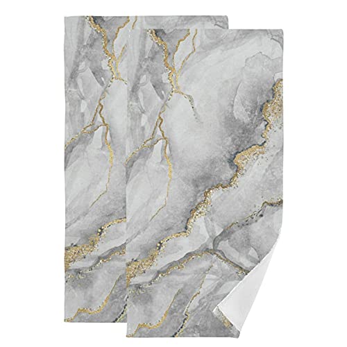 Grey Marble Hand Towels - Elegant White Marble Print with Gold Textured Pattern Cotton Soft Bath Hand Towel for Home Bathroom Kitchen Hotel Spa