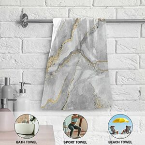 Grey Marble Hand Towels - Elegant White Marble Print with Gold Textured Pattern Cotton Soft Bath Hand Towel for Home Bathroom Kitchen Hotel Spa