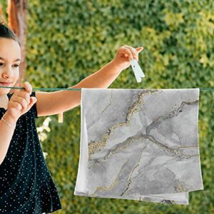 Grey Marble Hand Towels - Elegant White Marble Print with Gold Textured Pattern Cotton Soft Bath Hand Towel for Home Bathroom Kitchen Hotel Spa