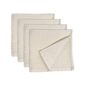 gilden tree waffle towel quick dry thin exfoliating, 4 pack washcloths for face body, classic style (cream)