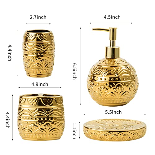 RXLVCKY Gold Bathroom Accessories Set, 5-Piece Ceramic Gift Set, Include Toothbrush Holder, Toothbrush Cup, soap Dispenser, soap Dish, Trash can