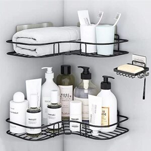 corner shower caddy shelf with adhesive hooks and soap dish,no drilling rustproof stainless steel shower basket shelves for bathroom storage organizer