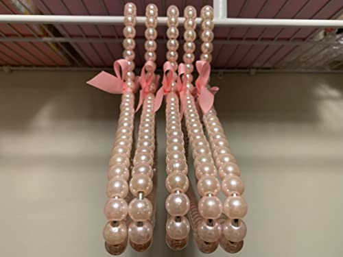 Pearl Clothes Beads Hangers for Kids Baby Girl Infant Toddler Childerns for Fancy Dress Closet Hanger Elegant Gift Ideas Metal Hangers (5 Pack) Pink