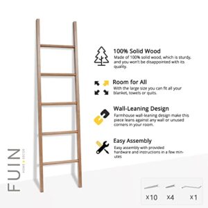 FUIN 6ft Wooden Blanket Ladder Farmhouse Decorative Wall Leaning Rack Holder Display Throw Quilt Rustic Towel Ladder for Bathroom, Light Brown