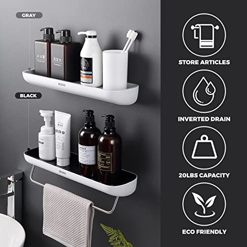 Floating Bathroom Organizer - Wall Mounted Shower Caddy Shelf - With Towel Rail - Extra Strong Self Adhesive - No Drilling - Easy Drainage - Rustproof. (White/Black)