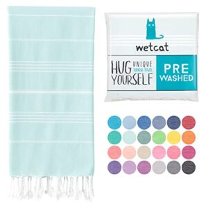 wetcat turkish beach towel oversized 38x71 100% cotton sand free quick dry towel extra large turkish towel light travel towel for adults beach gifts beach accessories - aqua