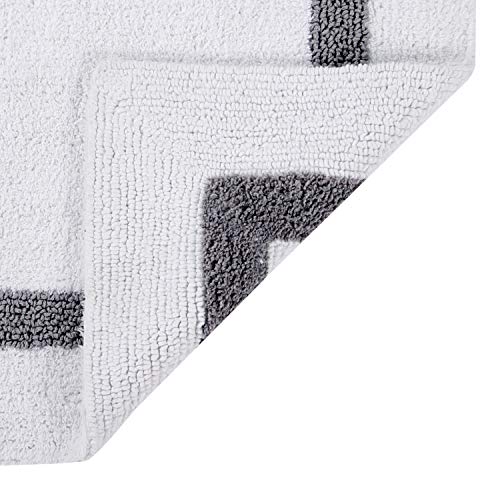 Better Trends Hotel Collection is Super Absorbent Reversible Double Sided Thick Bath Mat Rug Machine Washable 100% Cotton in Race Track Pattern, 20" x 60" Runner, White & Grey