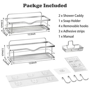 JOLALIA Shower Caddy Shelf with Adhesives, Shower Shelves Adhesive 4 Hooks, Bathroom Shelf Organizer for Wall with Soap Dish Holder, Stainless Steel Bathroom Shower Storage for Bathtub Shampoo -3 Pack