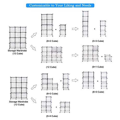 GOFLAME 12 Wire Cubes Metal Freestanding Portable Modular DIY Bookcase, Storage Cabinet, Storage Organizer Closet