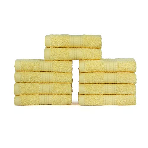 Ample Decor Wash Cloths Pack of 10, Oeko Tex Certified 600 GSM 100% Cotton Soft Absorbent, Premium Quality Durable Machine Washable, Ideal for Bathroom, Pool, Hotel, Spa – Yellow