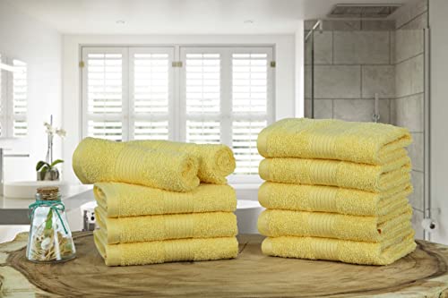 Ample Decor Wash Cloths Pack of 10, Oeko Tex Certified 600 GSM 100% Cotton Soft Absorbent, Premium Quality Durable Machine Washable, Ideal for Bathroom, Pool, Hotel, Spa – Yellow