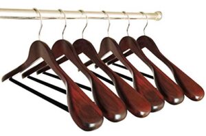 b&c home goods set of 6 luxury wooden hangers - extra wide wood coat suit hangers with velvet bar for coats clothes and pants - wide shoulder