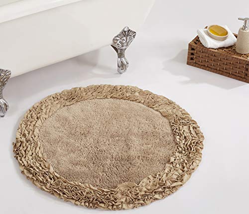 Better Trends Shaggy Border Collection is Ultra Soft, Plush and Absorbent Tufted Bath Mat Rug 100% Cotton in Vibrant Colors, 30" Round, Beige