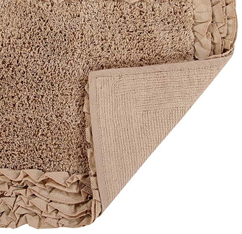 Better Trends Shaggy Border Collection is Ultra Soft, Plush and Absorbent Tufted Bath Mat Rug 100% Cotton in Vibrant Colors, 30" Round, Beige