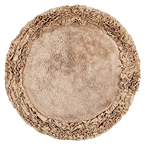 Better Trends Shaggy Border Collection is Ultra Soft, Plush and Absorbent Tufted Bath Mat Rug 100% Cotton in Vibrant Colors, 30" Round, Beige