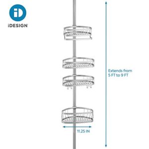 iDesign York Metal Wire Tension Rod Corner Shower Caddy, Adjustable 5'-9' Pole and Baskets for Shampoo, Conditioner, Soap with Hooks for Razors, Towels, Silver