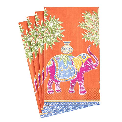 Caspari Royal Elephant Paper Guest Towel Napkins in Orange, Pack of 15