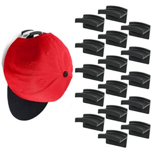 modern jp adhesive hat hooks for wall (16-pack) - minimalist hat rack design, no drilling, strong hold hat hangers - u.s. patent pending, black