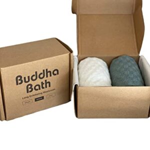 Buddha Bath Extra Long Exfoliating Shower Towel Washcloth (Medium EXFOLIATE) - Silver Blue & White - (2 Pack)