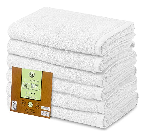 Cotton Bath Towels Set White 24" x 48" Pack of 6 Ultra Soft 100% Cotton Bath Towel White Highly Absorbent Daily Usage Bath Towel Ideal for Pool Home Gym Spa Hotel