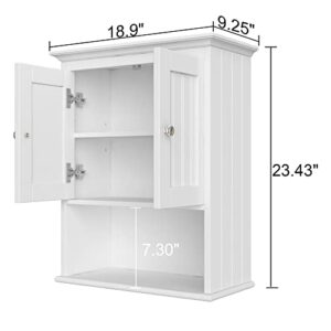 Treocho Wood Wall Cabinet, Bathroom Medicine Cabinet Storage with Doors and Adjustable Shelf, Rustic Cabinet Wall Mounted for Bathroom, Livingroom, Kitchen, Cupboard, White