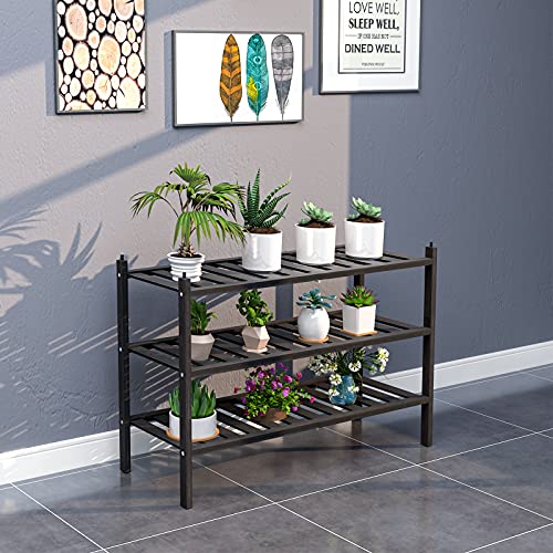 Dranixly Bamboo Shoe Rack, 3 Tier Shoe Shelf Storage Organizer, Shoe Stand for Entryway, Closet, Hallway, Bathroom and Living Room(Black)