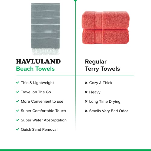 HAVLULAND Pack of 2 Turkish Beach Towels,100% Cotton Super Absorbent Beach Towel Extra Large Lightweight Beach Blanket - Silver