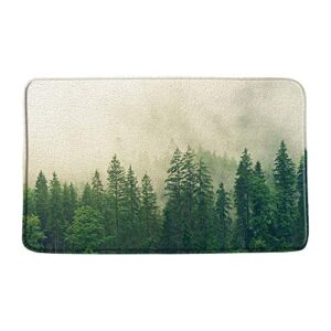 boyian, forest bath mat fog green pine fir tree natural scenery, woodland shrouded in dense fog microfiber memory foam bathroom decor mat 17.7x29.5inch, multi-5173