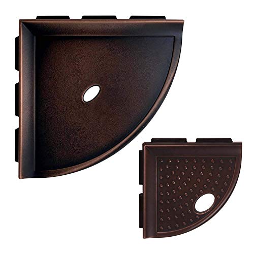 Questech Décor 8 Inch Corner Shower Shelf and 5 Inch Shower Caddy Foot Rest, Metro Lugged Back for New Construction, Mounted Bathroom Shower Organizer, Oil Rubbed Bronze