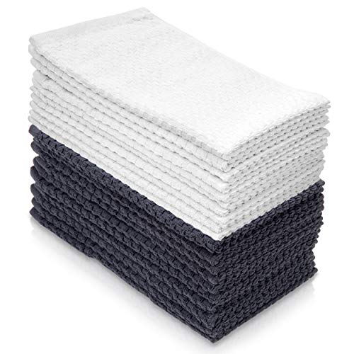 Simpli-Magic Cotton Hand Towels, 16"x27", Gray/White 10 Count