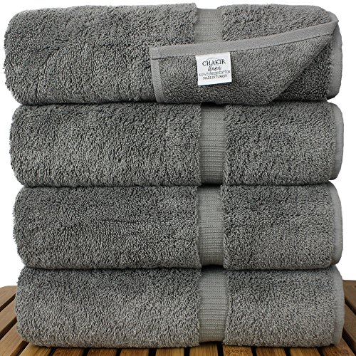 Chakir Turkish Linens Turkish Cotton Luxury Hotel & Spa Bath Towel, Bath Towel - Set of 4, Gray