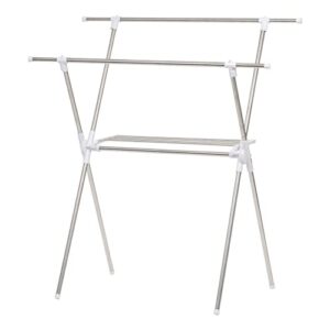 IRIS USA Foldable Drying Rack with Extendable Rods for Large Laundry Loads, Clothes Drying Rack, Freestanding Foldable Laundry Rack, Anti-Skid Feet, Portable and Storable, Silver