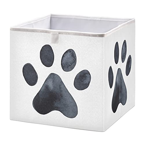 ALAZA Black Dog Paw Print on White 11 Inch Cube Storage Bin Organizer Foldable Basket for Closet Cabinet Shelf Office