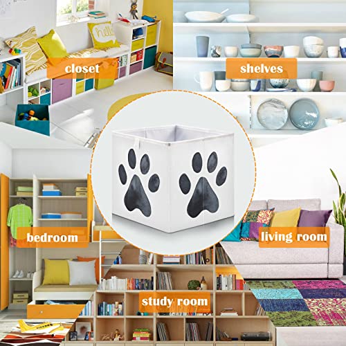 ALAZA Black Dog Paw Print on White 11 Inch Cube Storage Bin Organizer Foldable Basket for Closet Cabinet Shelf Office