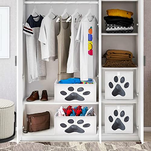 ALAZA Black Dog Paw Print on White 11 Inch Cube Storage Bin Organizer Foldable Basket for Closet Cabinet Shelf Office