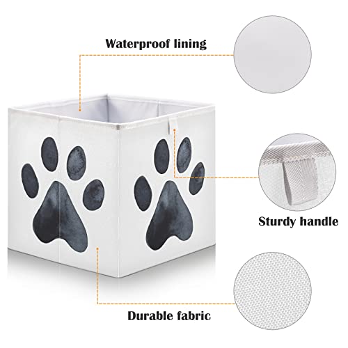 ALAZA Black Dog Paw Print on White 11 Inch Cube Storage Bin Organizer Foldable Basket for Closet Cabinet Shelf Office