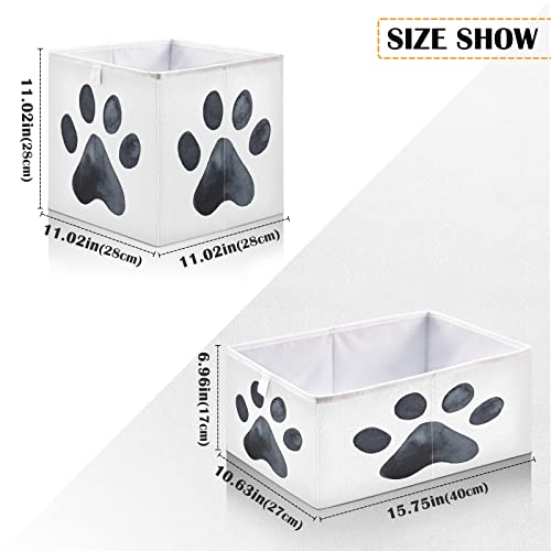 ALAZA Black Dog Paw Print on White 11 Inch Cube Storage Bin Organizer Foldable Basket for Closet Cabinet Shelf Office