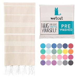 WETCAT Turkish Beach Towel Oversized 38x71 100% Cotton Sand Free Quick Dry Towel Extra Large Turkish Towel Light Travel Towel for Adults Beach Gifts Beach Accessories - Beige