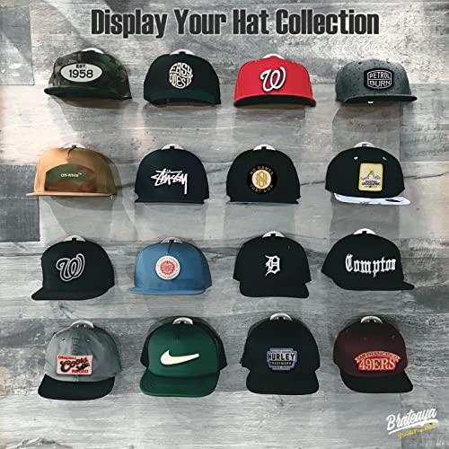 BRATEAYA Hat Hooks for Baseball Caps, Adhesive Hat Racks, Super Strong Ball Cap Holder, No Drilling Hat Organizer for Wall Display, White, 10 Pack