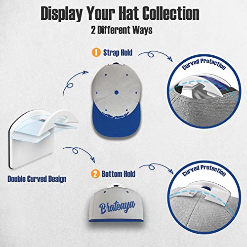 BRATEAYA Hat Hooks for Baseball Caps, Adhesive Hat Racks, Super Strong Ball Cap Holder, No Drilling Hat Organizer for Wall Display, White, 10 Pack