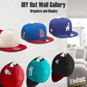 BRATEAYA Hat Hooks for Baseball Caps, Adhesive Hat Racks, Super Strong Ball Cap Holder, No Drilling Hat Organizer for Wall Display, White, 10 Pack