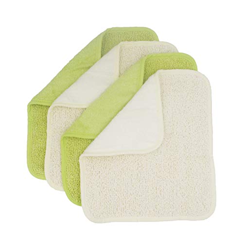 Natural Organic Bamboo and Ramie Dual Sided Washcloths Hand Towels Ultra Soft for Shower Bath Spa, Gentle for Body Face Sensitive Baby Skin, Pack of 4(Green and White)