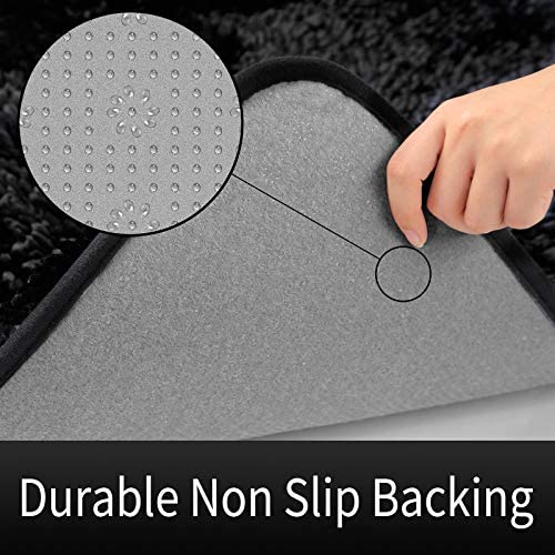 Yimobra Luxury Chenille Bathroom Rug Non-Slip, Extra Soft and Comfortable Bath Mat, Shaggy Rugs Plush Carpet Floor Mats, Super Absorbent and Thick, Machine Washable, 31.5 x 19.8 Inches, Black