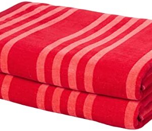 Amazon Basics Oversized Premium Cotton Beach Towel - Bold Stripe - Coral/Red, 36" x 72", 2-Pack