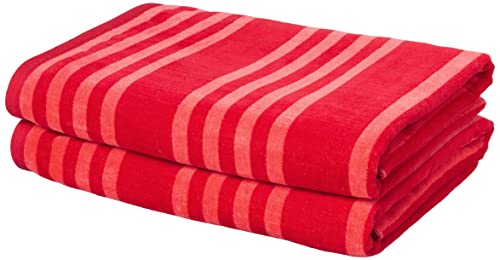 Amazon Basics Oversized Premium Cotton Beach Towel - Bold Stripe - Coral/Red, 36" x 72", 2-Pack