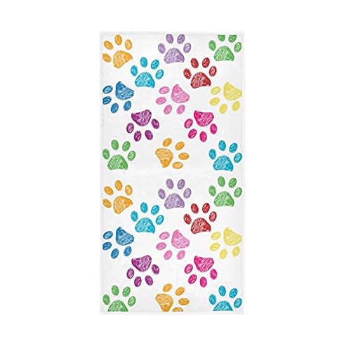 Tamniee Rainbow Paw Prints Hand Towels Summer Cat Dog Decor Kitchen Dish Towel Quality Premium Bathroom Washcloth 30 x 15 Inches for Beach Guest Hotel Spa Gym Sport Yoga Home