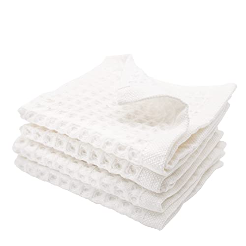 sea me at home Waffle Washcloth Set, 100% Cotton (4 Pcs Washcloth 13x13 inches, White)